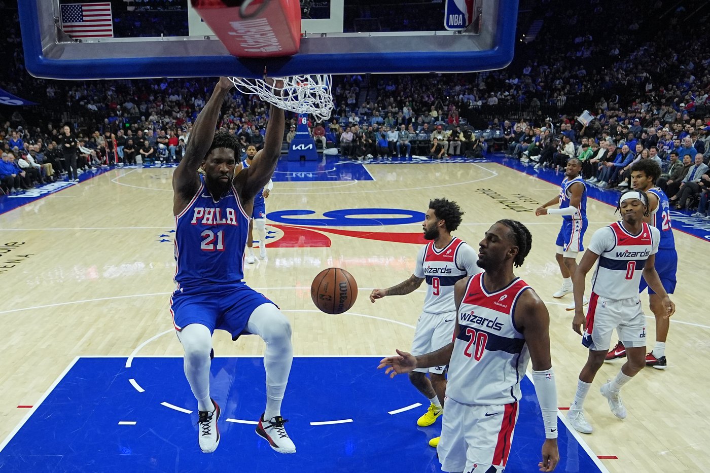 Embiid and George power the 76ers to a 131-110 win over the Wizards ...